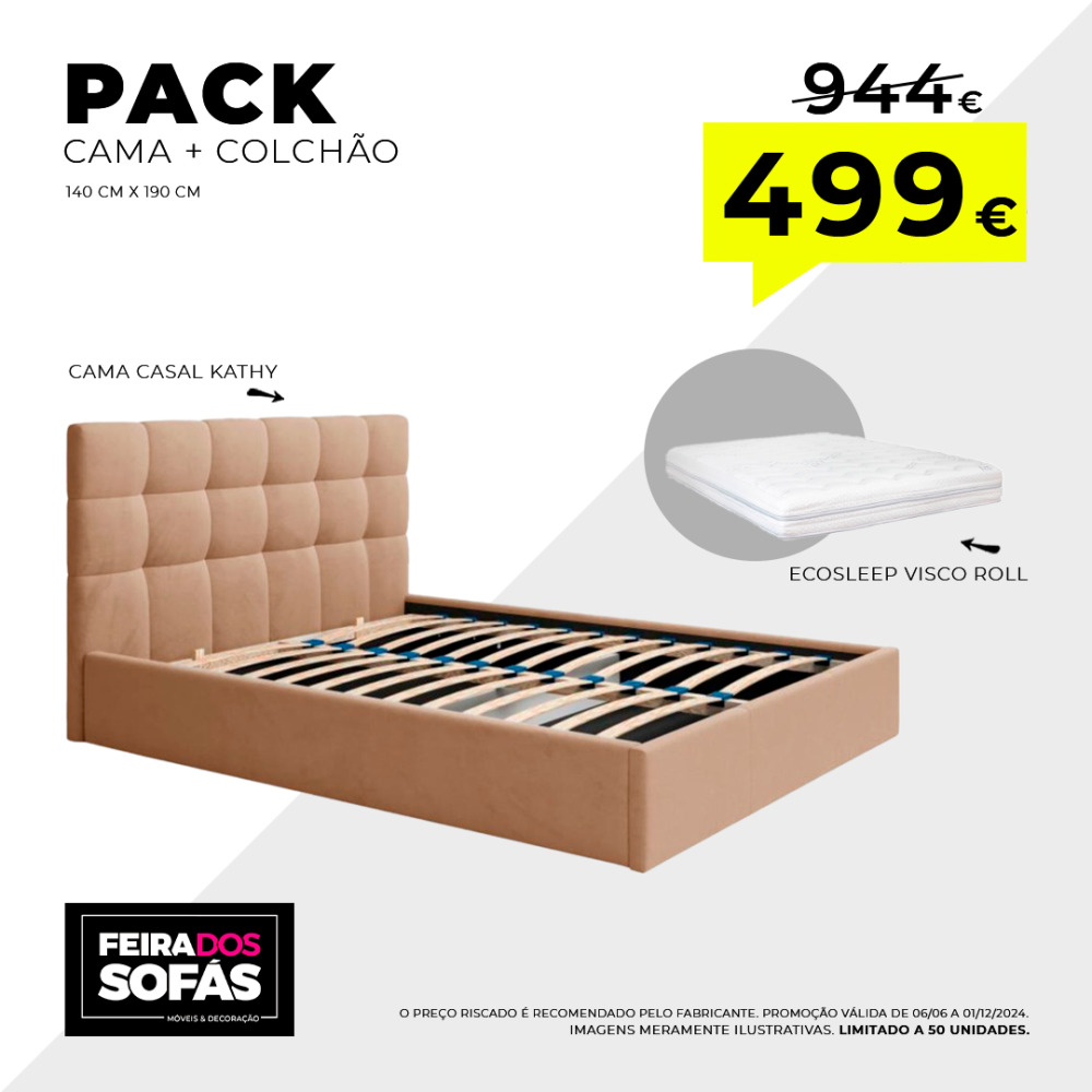 Pack Kathy + Colchão Visco Roll - Feira dos Sofas